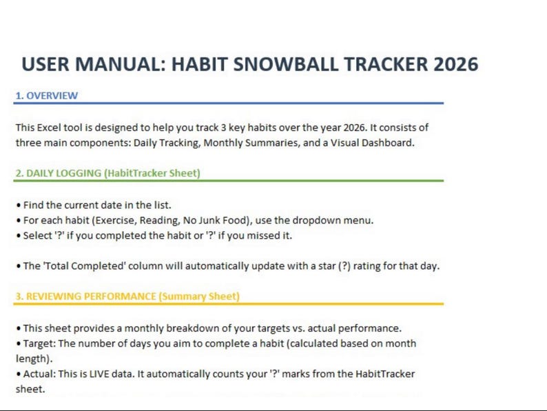 Habit Snowball Tracker 2026 | Automated Excel Habit Tracker | 1-year ...
