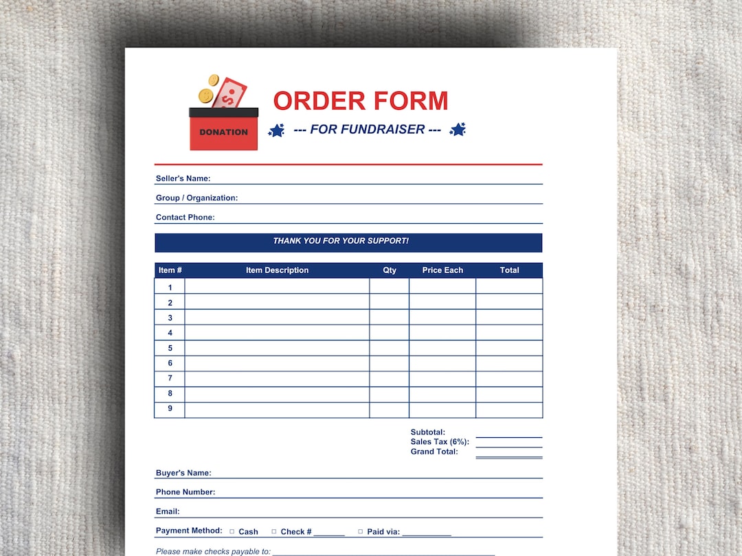 Fundraiser Order Form Template | Automated Doc,pdf, Excel Spreadsheet ...