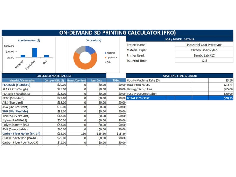 3D Printing Pricing Calculator Excel | Business Cost & Profit ...