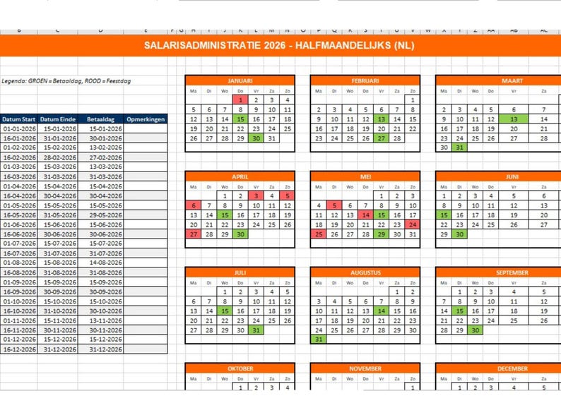 Payroll Calendar Netherlands 2026 | Weekly, Biweekly & Monthly Pay ...