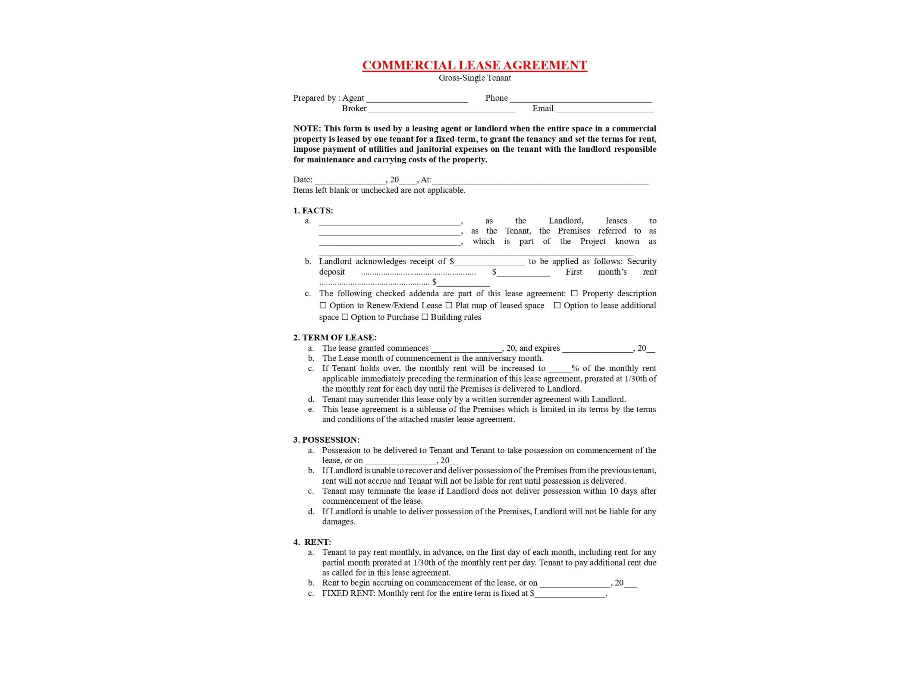 Commercial Lease Agreement Template | Property Lease Contract ...