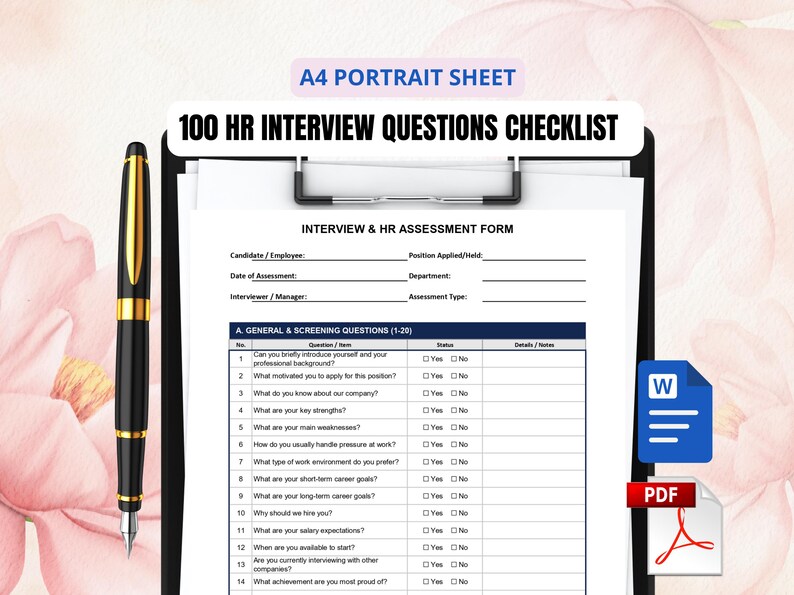 HR Interview Questions Checklist | Recruitment, Performance, Exit (PDF ...