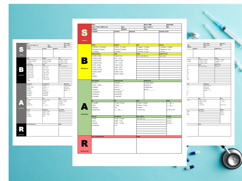 SBAR Nursing Report Sheet Printable | A4 Portrait | 3 Color Variations ...