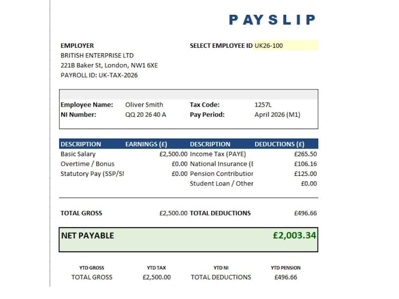 2026 UK Payroll Spreadsheet | Automated Tax Calculator (excel & Google ...