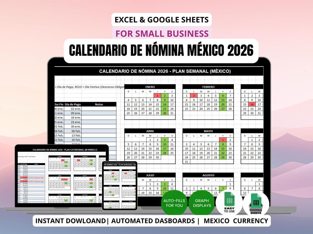 Mexico Payroll Calendar 2026 | Weekly, Bi-weekly, Monthly (editable ...