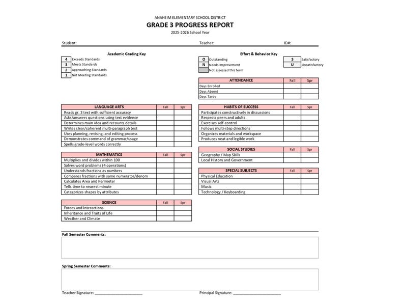 Elementary School Report Card Template | K-6 Fall & Spring (DOCX, Excel ...