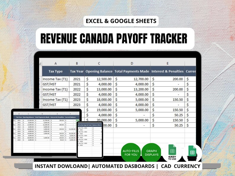 Revenue Canada Payoff Tracker | CRA Debt & Tax Repayment Spreadsheet ...