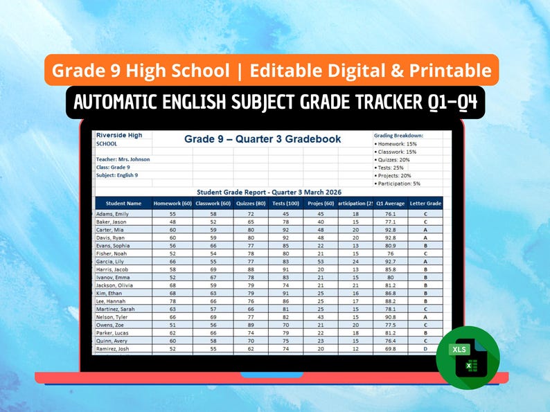 Grade 9 English Gradebook – Automatic Tracker, Printable & Digital - Etsy