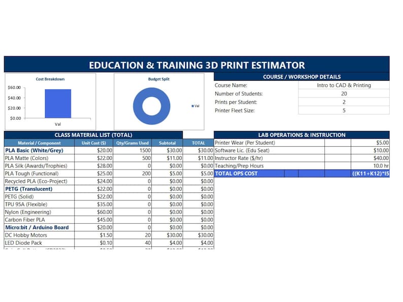 3D Printing Pricing Calculator Excel | Business Cost & Profit ...