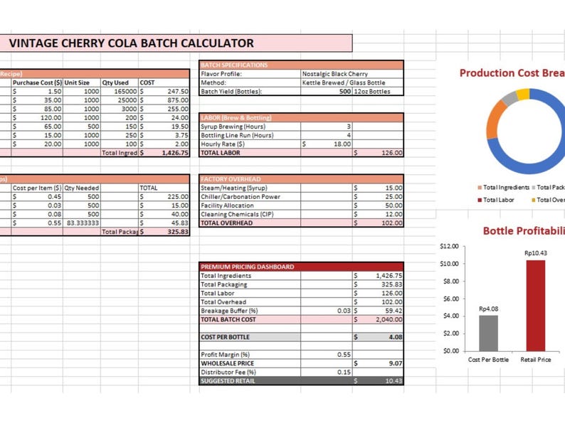 Viral Drink Pricing Calculator | Cost & Profit Spreadsheet (excel ...