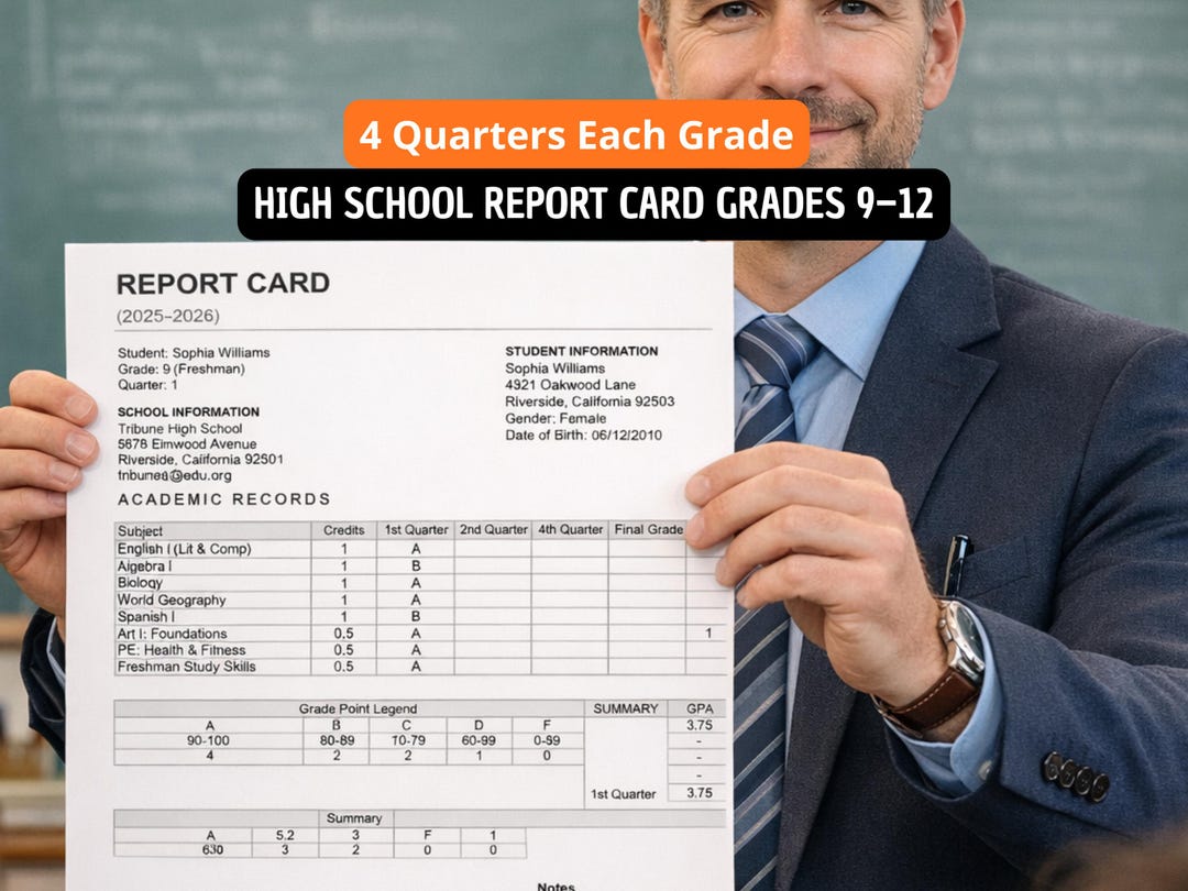 High School Report Card Template – Editable Excel & Word (grades 9-12 ...
