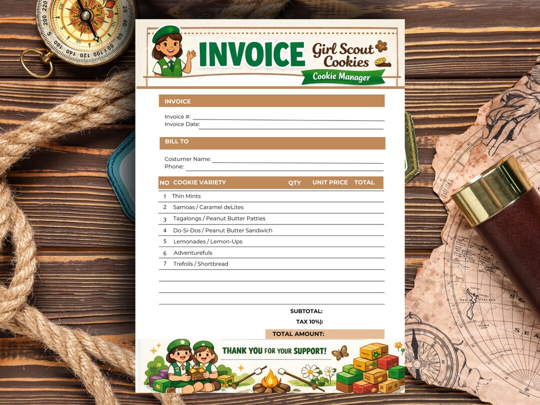 Girl Scout Cookie Invoice Template | Printable & Editable Invoice for ...