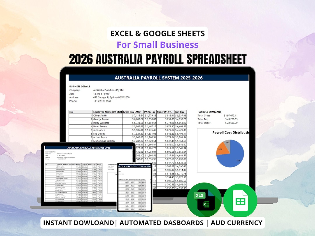 2026 Australia Payroll Spreadsheet | Excel & Google Sheets (digital Download) - Etsy Australia