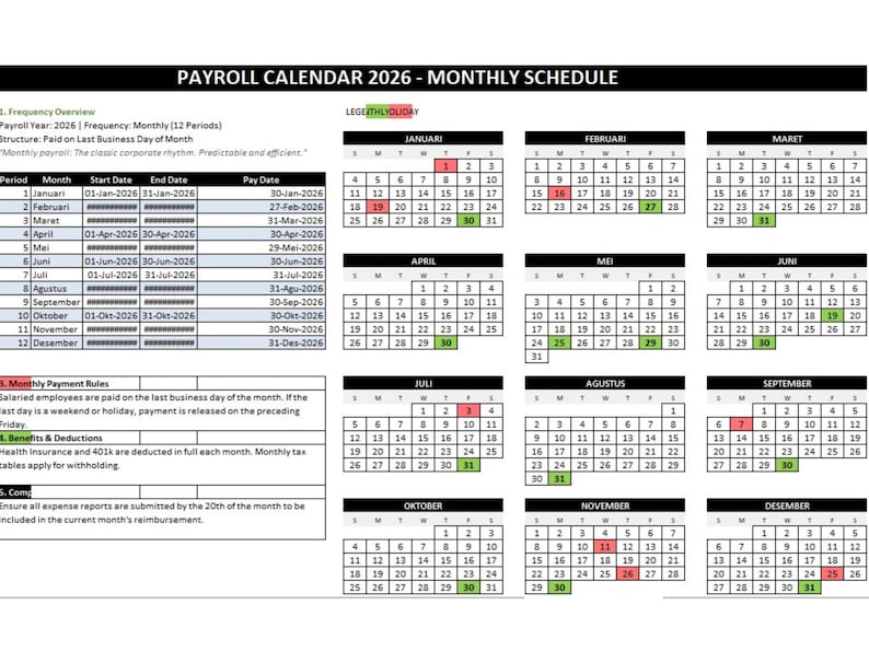 2026 USA Payroll Calendar – Bi-weekly, Weekly, Semi-monthly & Monthly ...