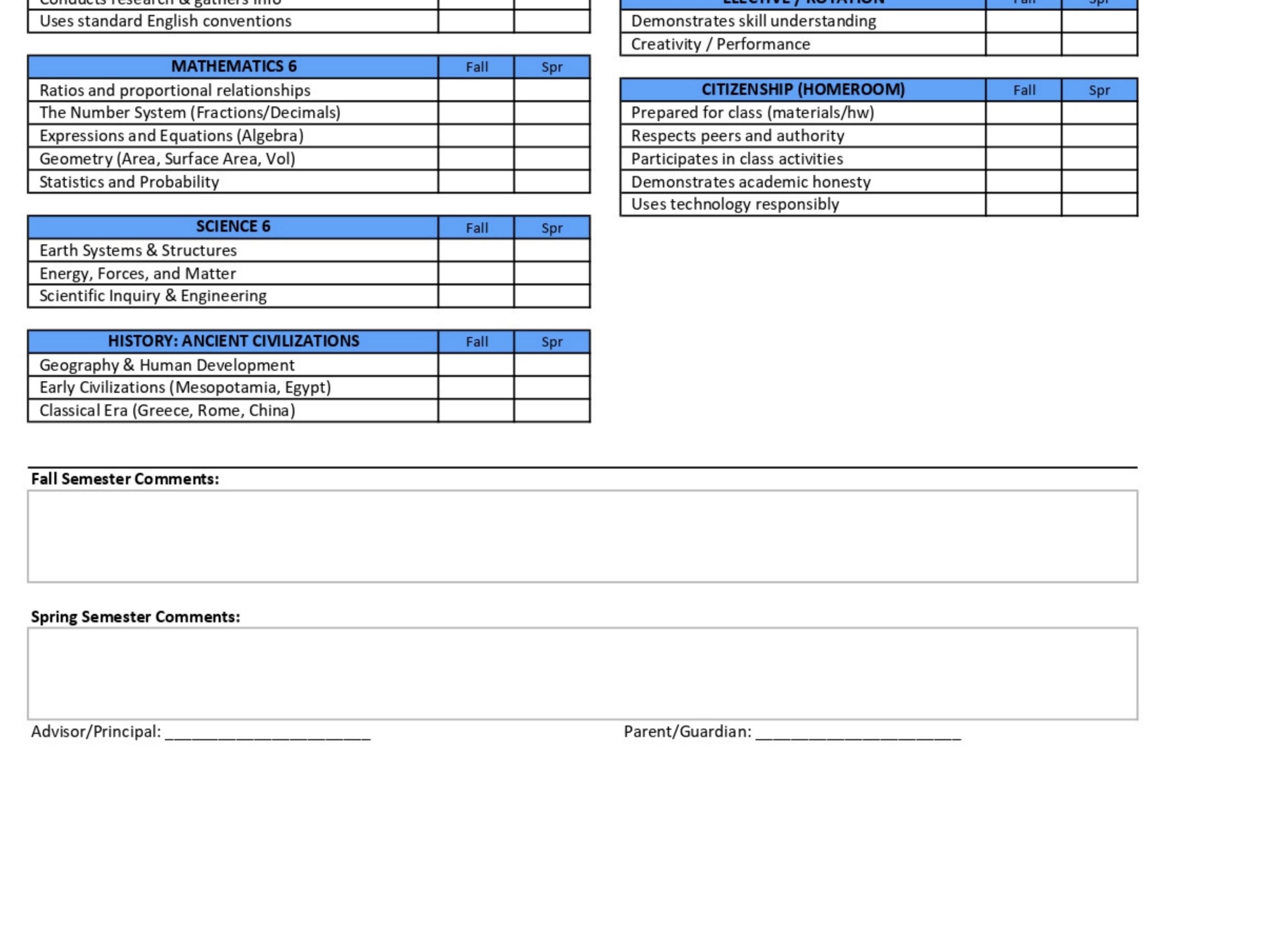 Middle School Report Card Template (grades 6-8) – Editable Excel & Word ...