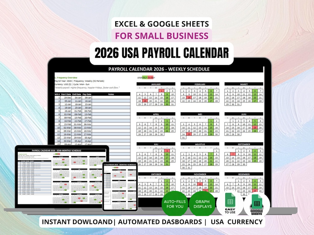 2026 USA Payroll Calendar – Bi-weekly, Weekly, Semi-monthly & Monthly ...