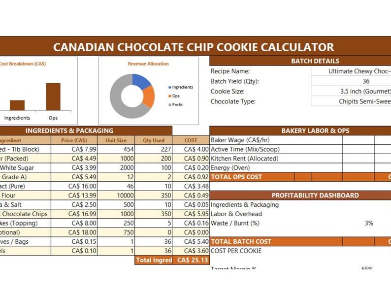 Cake Recipe Cost Calculator | Baking Business Spreadsheet (CAD ...