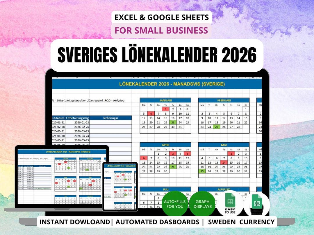 Sweden Payroll Calendar 2026 | Weekly, Bi-weekly, Monthly (digital ...