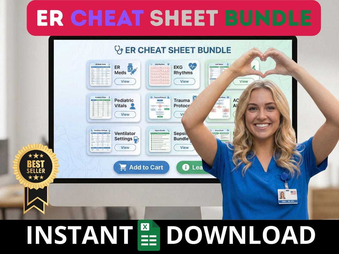 Nursing ER Cheat Sheet Bundle | Digital Excel and Printable - Etsy