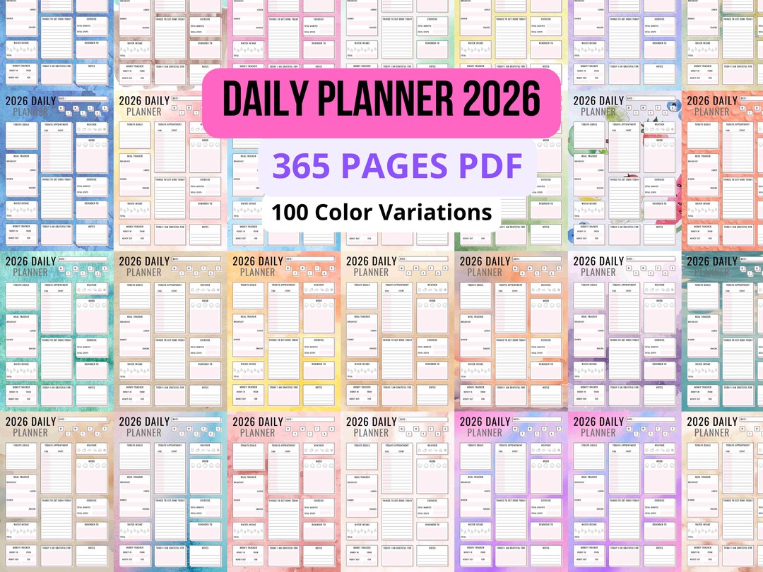 Daily Planner 2026 Printable | 365 Pages | 100 Color Variations ...