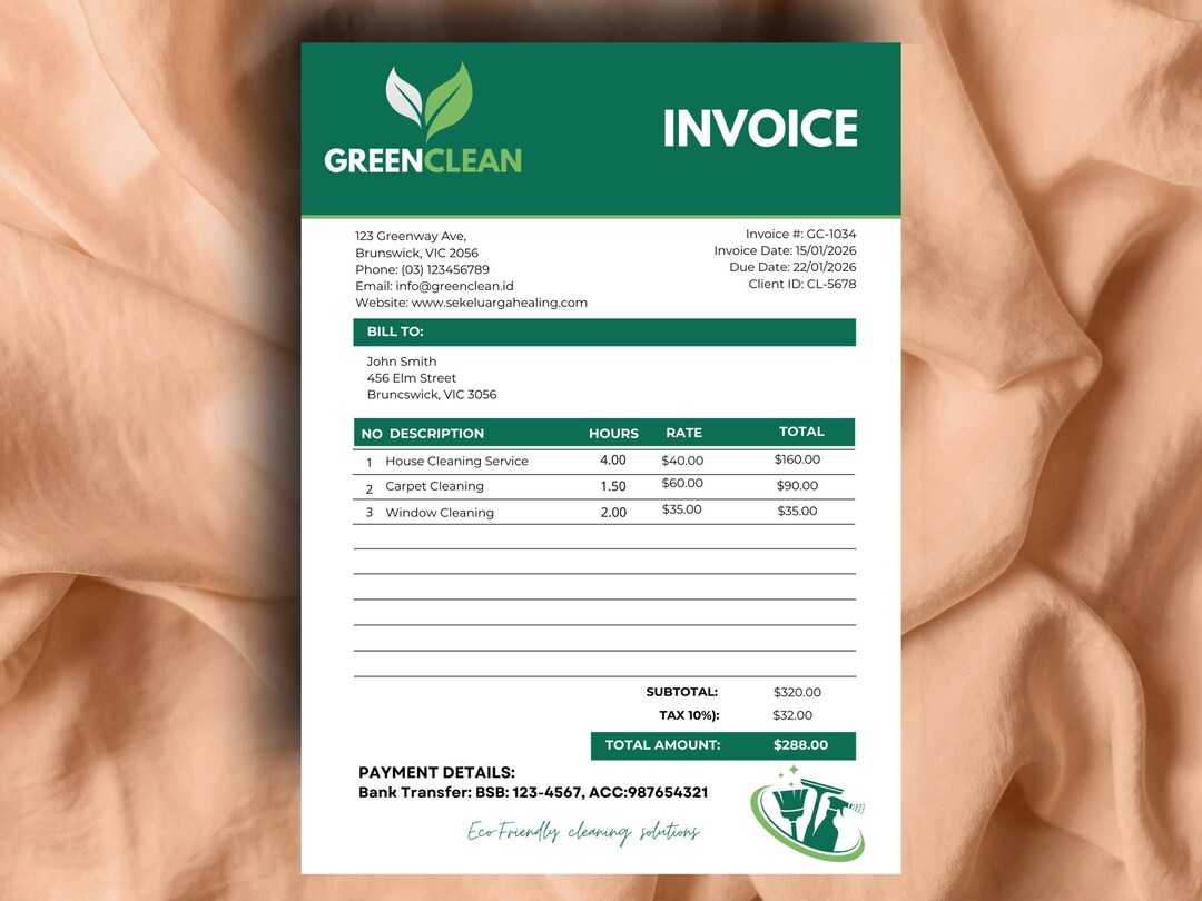 Green Cleaning Services Invoice Template | Eco-friendly Business ...