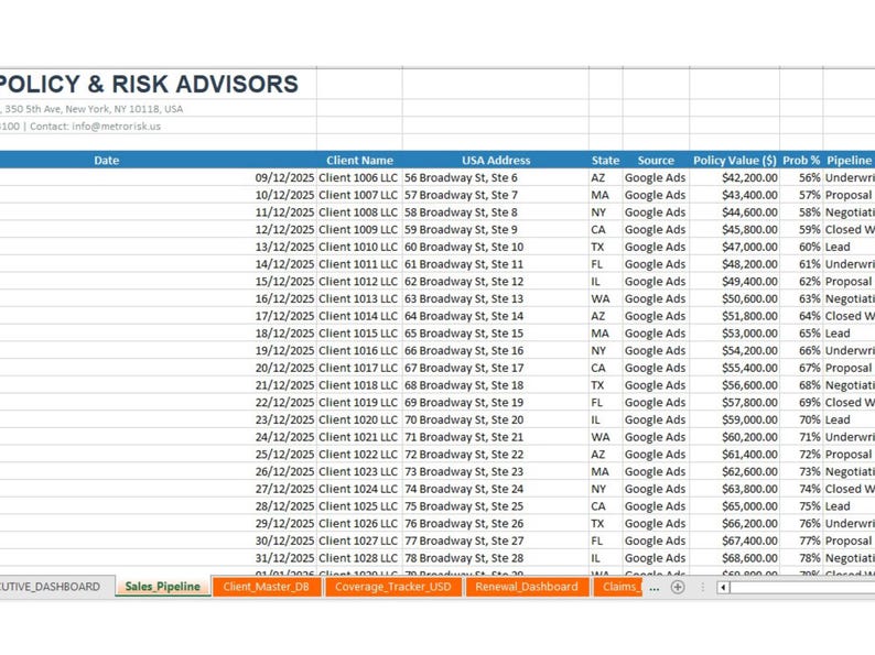 Excel Life Insurance Production Tracker | Agent Sales Spreadsheet ...