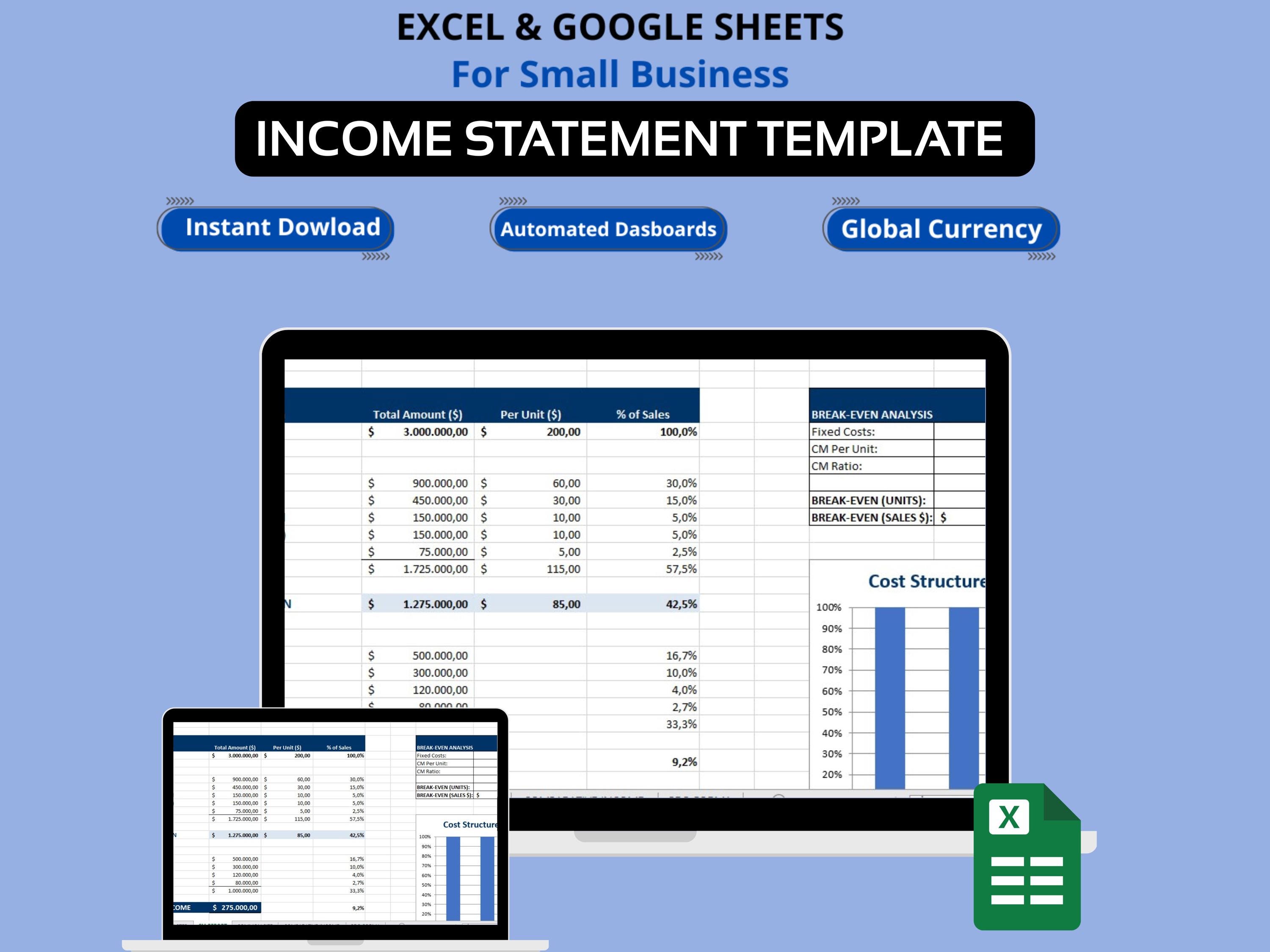 Income Statement Template Bundle | Excel & Google Sheets | Financial ...