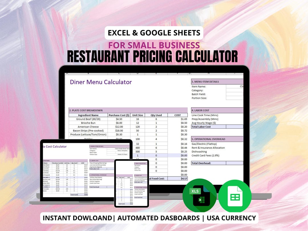 Recipe Restaurant Bundle | Local Restaurant Pricing Calculator - Etsy