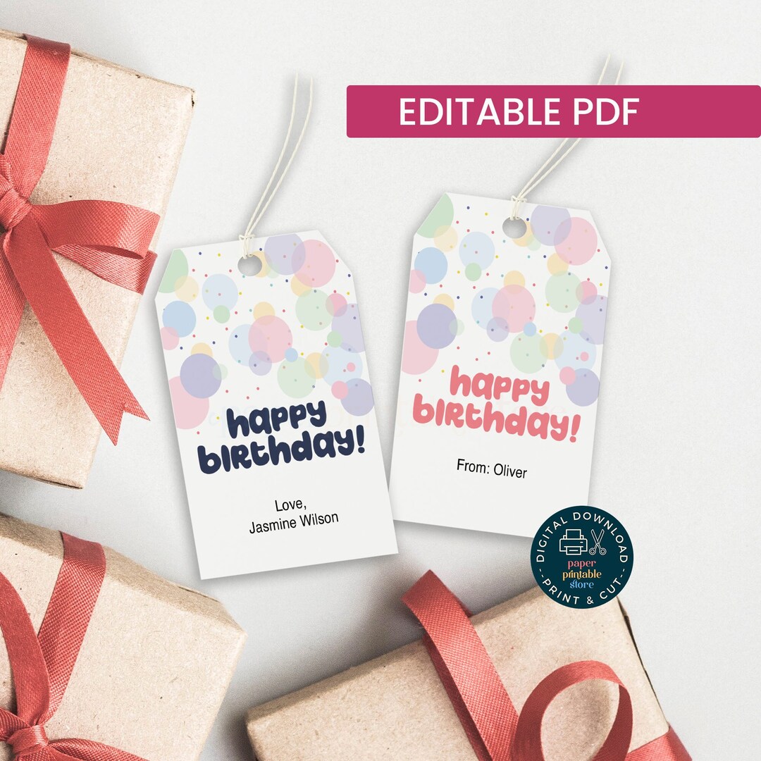Editable & Printable Gift Tag / Happy Birthday Gift Tag / Gift Tag ...