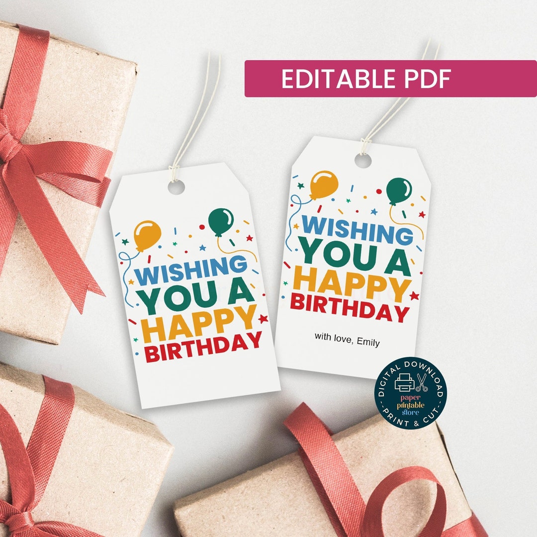 Editable & Printable Gift Tag / Happy Birthday Gift Tag / Gift Tag ...