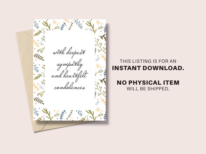 Condolence Card Printable, Sympathy Card for Family, Thinking of You ...