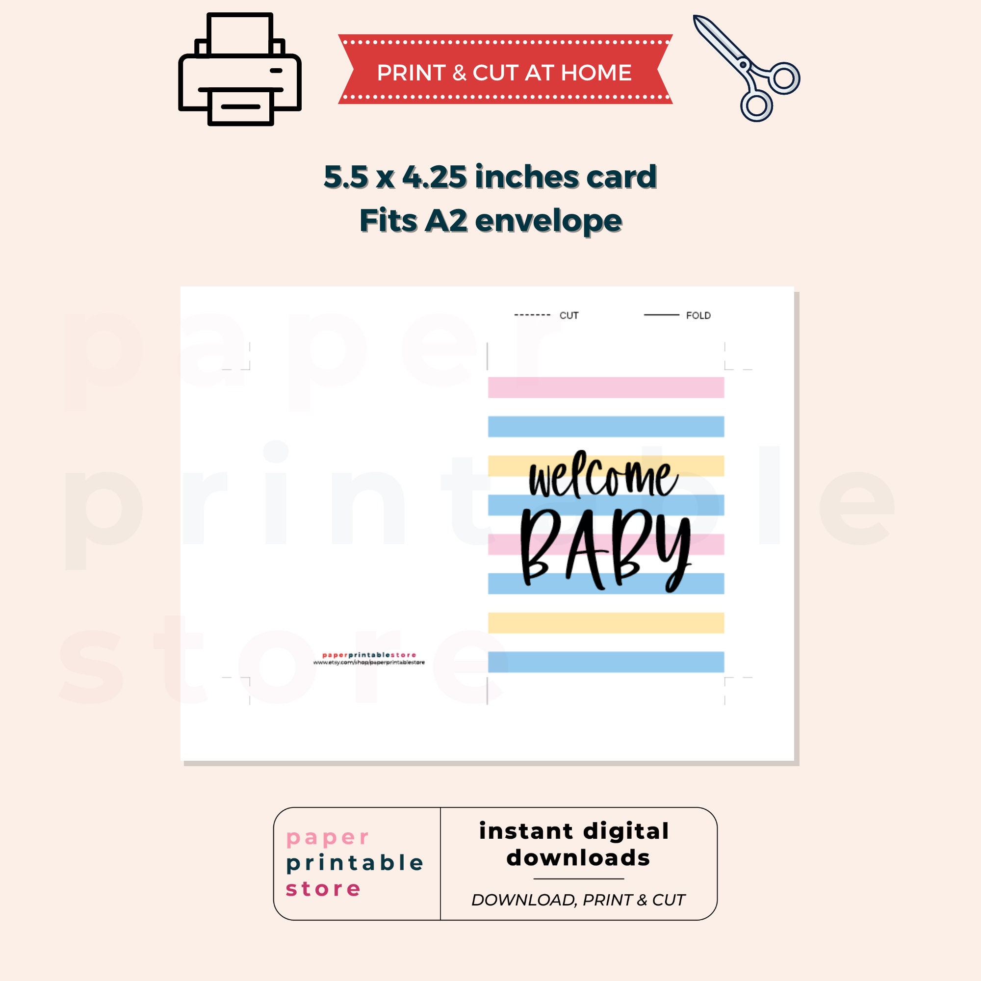 Welcome Baby Printable Card, Baby Shower Card, Baby Girl, Baby Boy, New ...