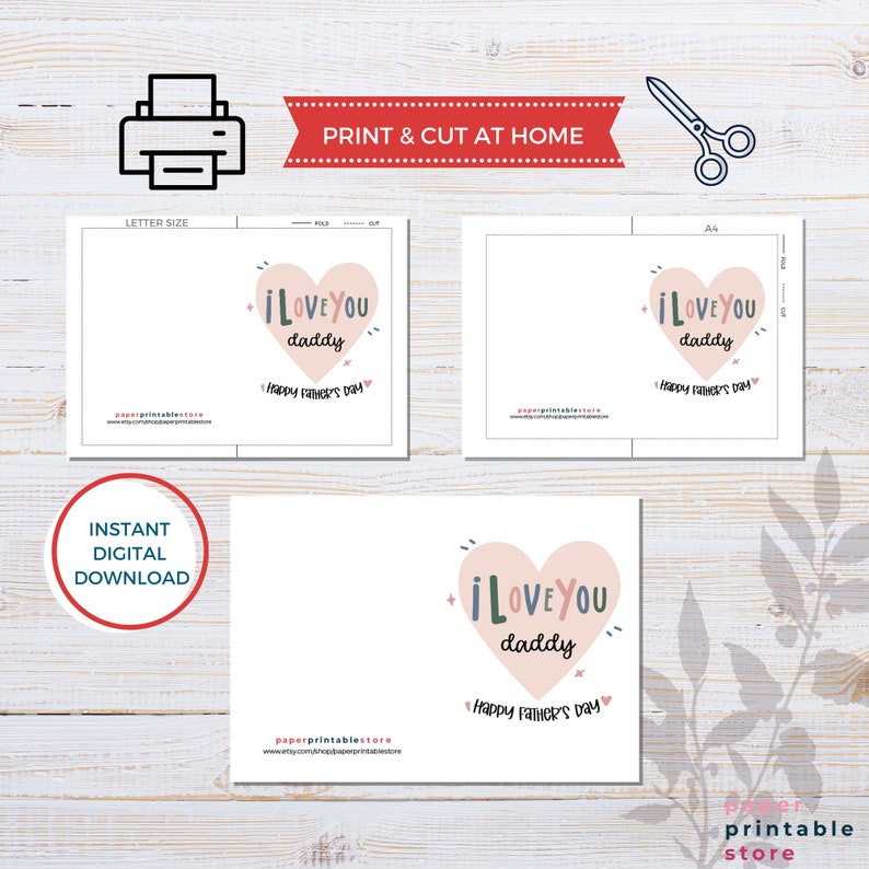 I Love You Daddy, Father's Day Printable Card, Instant Download ...