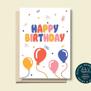 Printable Colorful Birthday Card, Printable Birthday Card, Instant ...