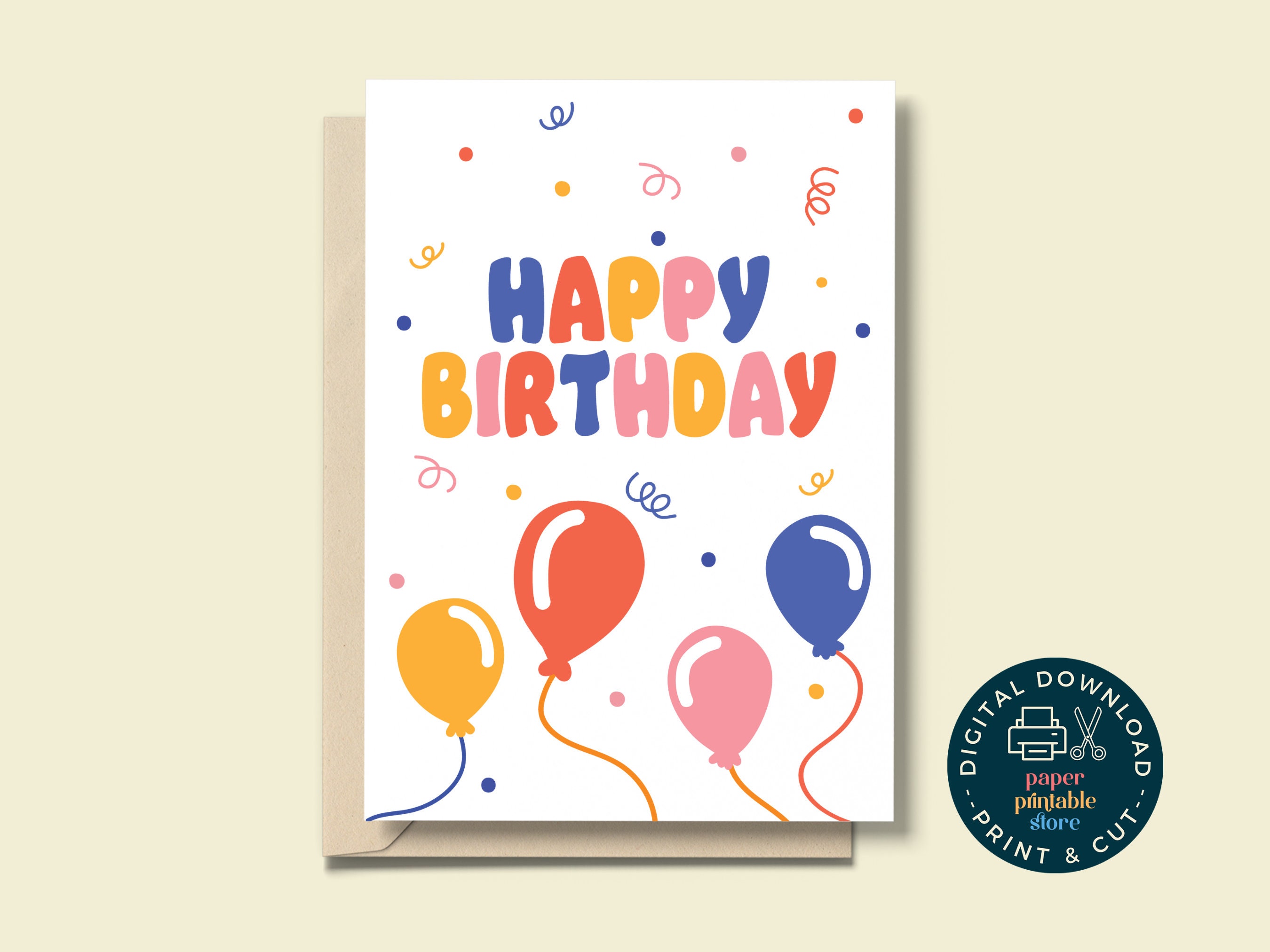 Printable Colorful Birthday Card, Printable Birthday Card, Instant ...