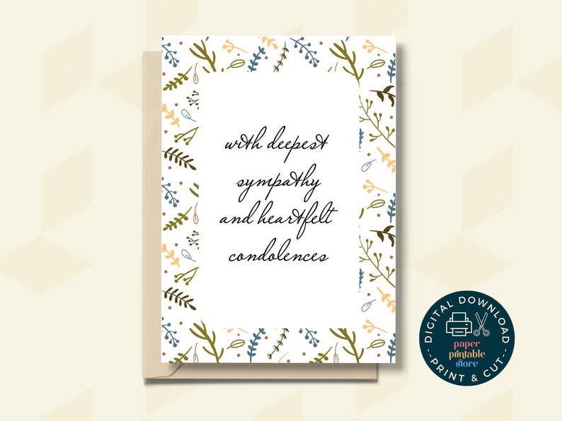 Sympathy Card | Printable Condolence Card | Instant Download Card ...