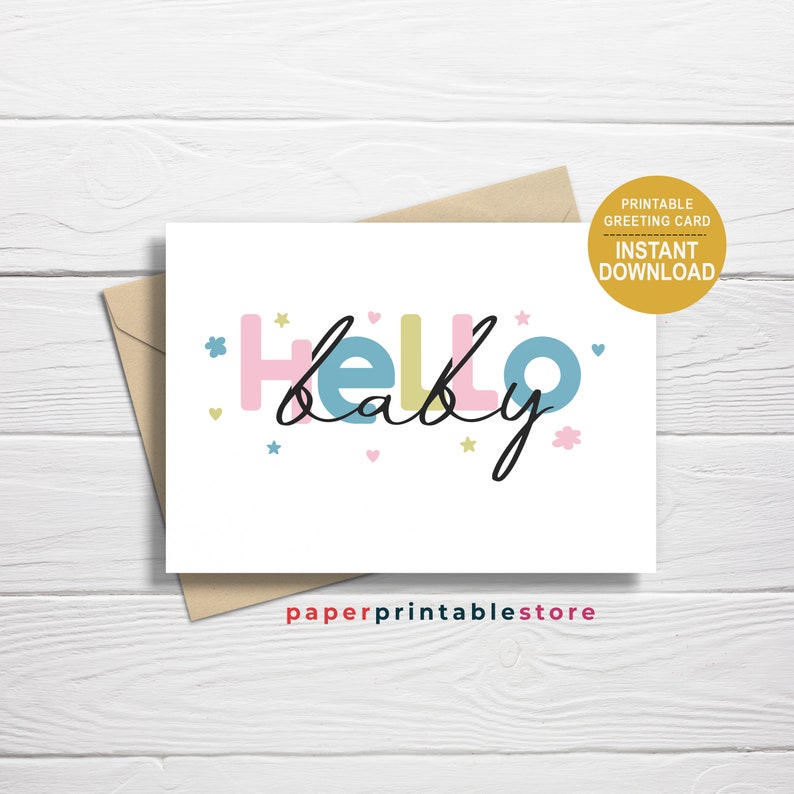 Hello Baby Printable Card New Baby Instant Download Card - Etsy