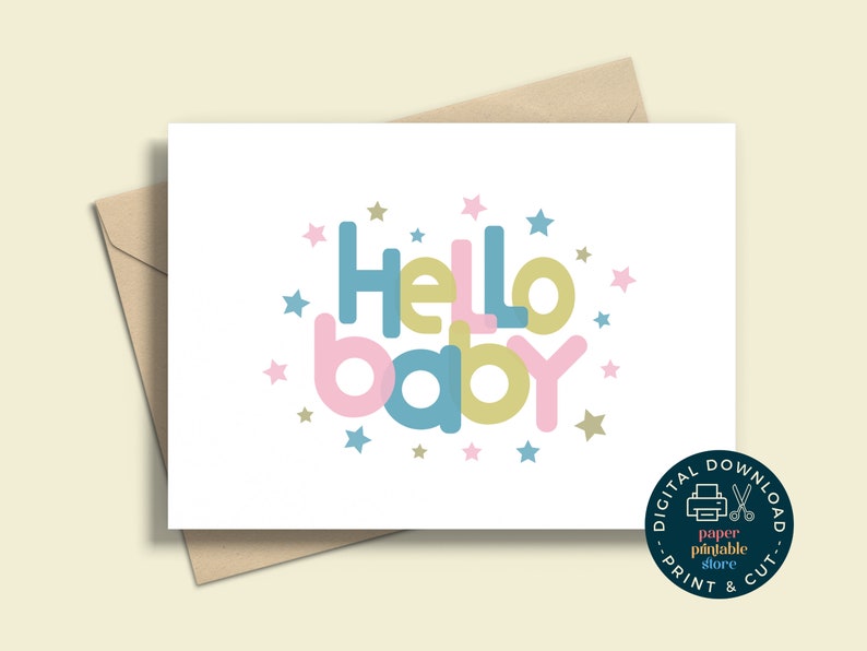 Printable Hello Baby Card, New Baby Instant Download Card, Greeting ...