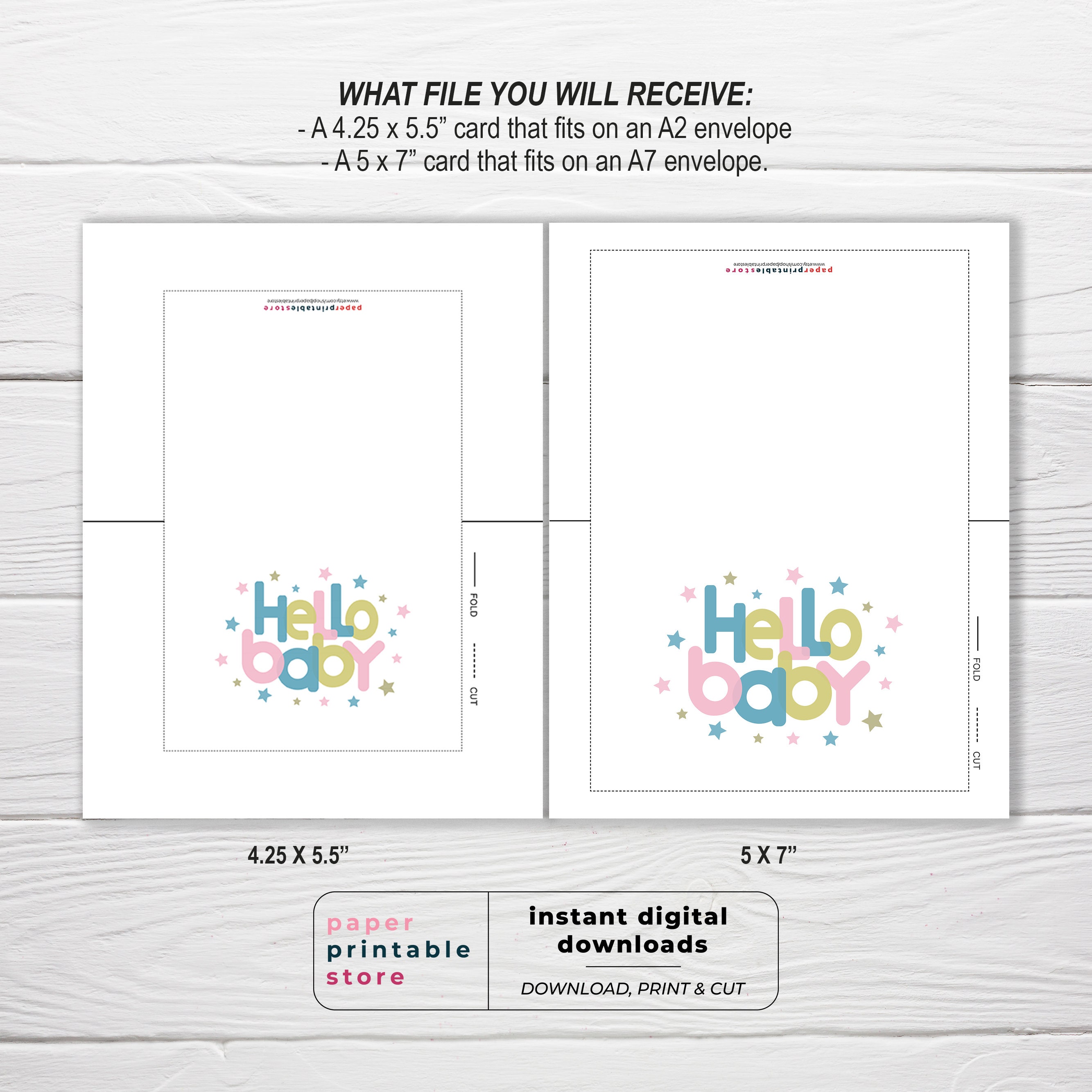 Printable Hello Baby Card, New Baby Instant Download Card, Greeting ...