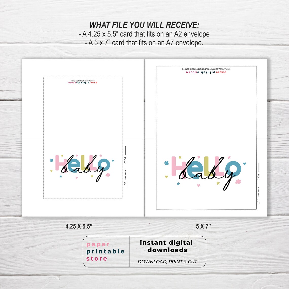 Hello Baby Printable Card, New Baby Instant Download Card, Greeting ...