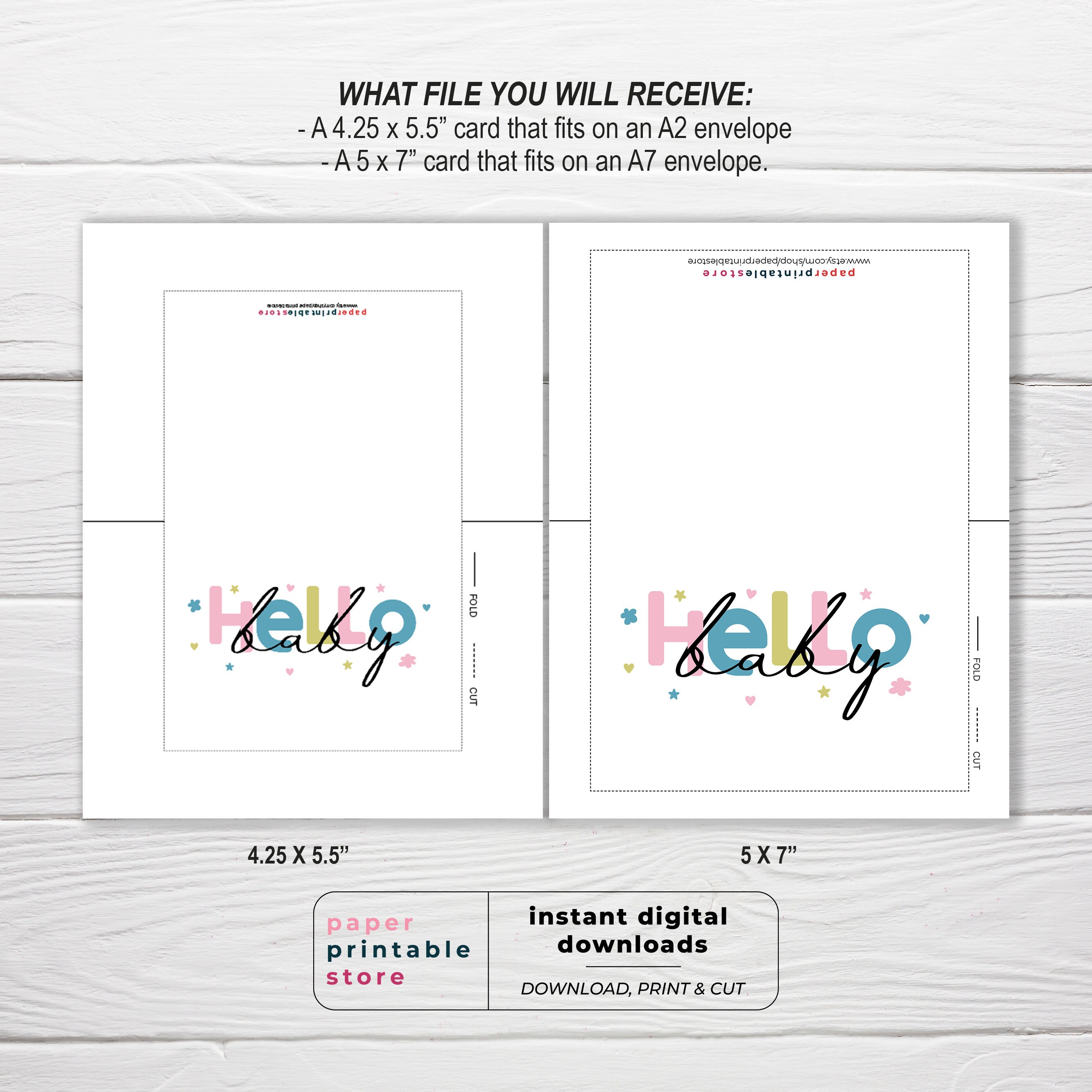 Hello Baby Printable Card, New Baby Instant Download Card, Greeting ...