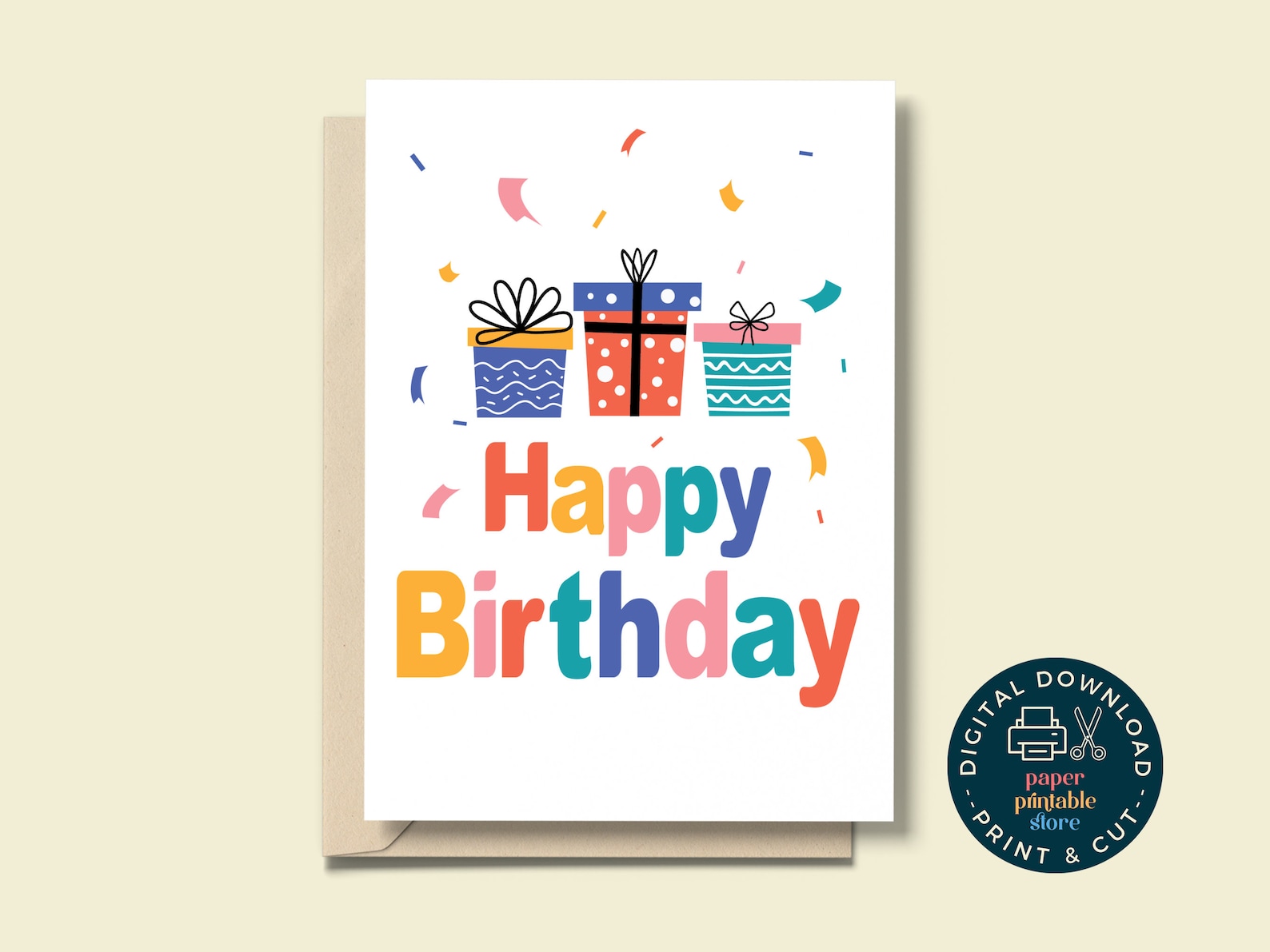 Printable Colorful Birthday Card, Printable Birthday Card, Instant ...