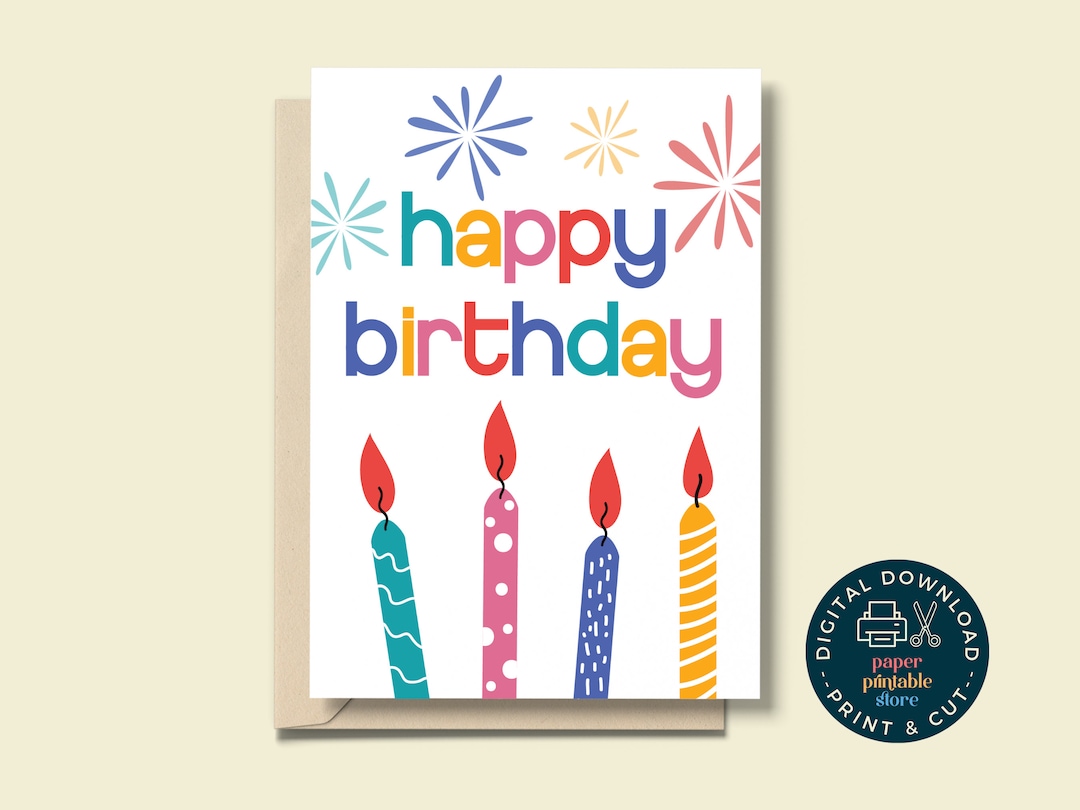 Printable Colorful Birthday Card, Printable Birthday Card, Instant ...