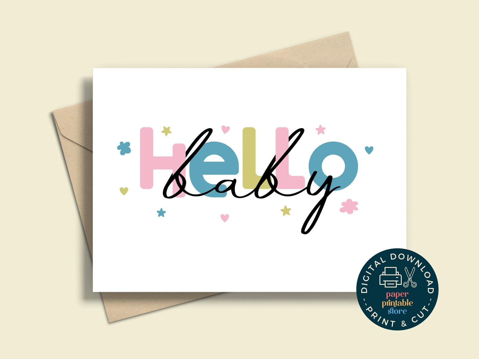 Hello Baby Printable Card, New Baby Instant Download Card, Greeting ...