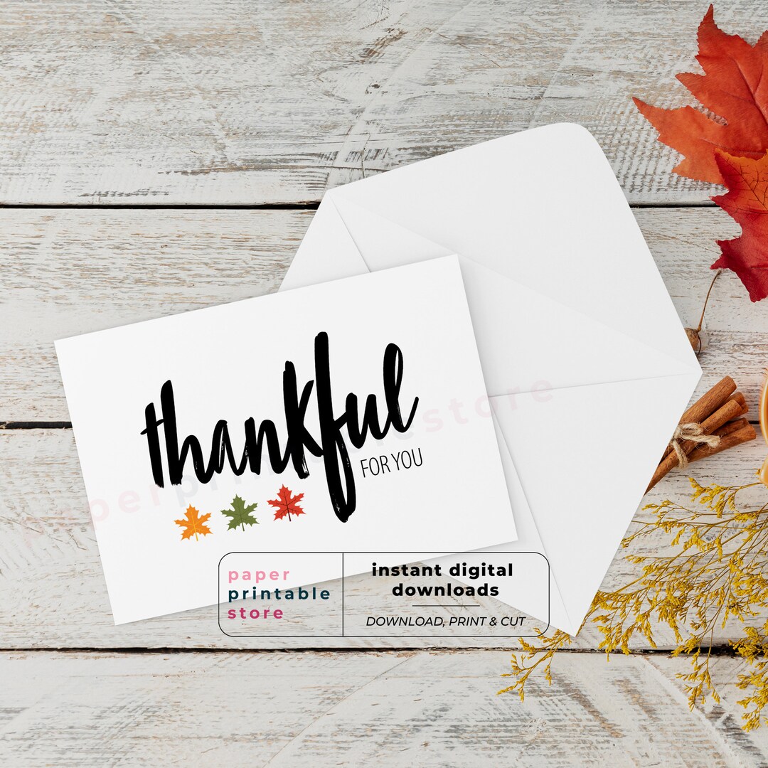 Thankful for You Card, Thank You Card, Appreciation Card, Thanksgiving ...