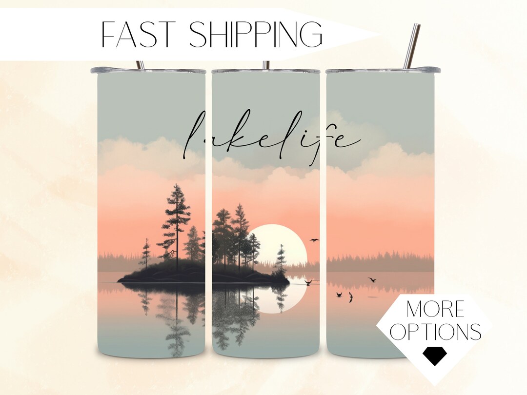 Lake Life - Sunset - Tumbler - Cup - Trees - Island - Landscape - Water ...