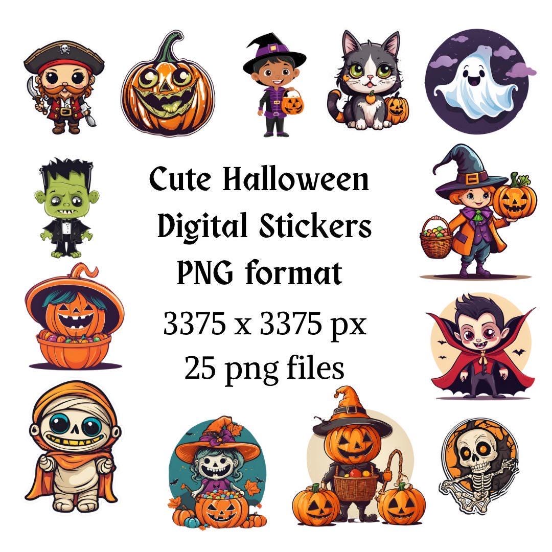 Digital Halloween Stickers 25 Bundle PNG Files - Etsy