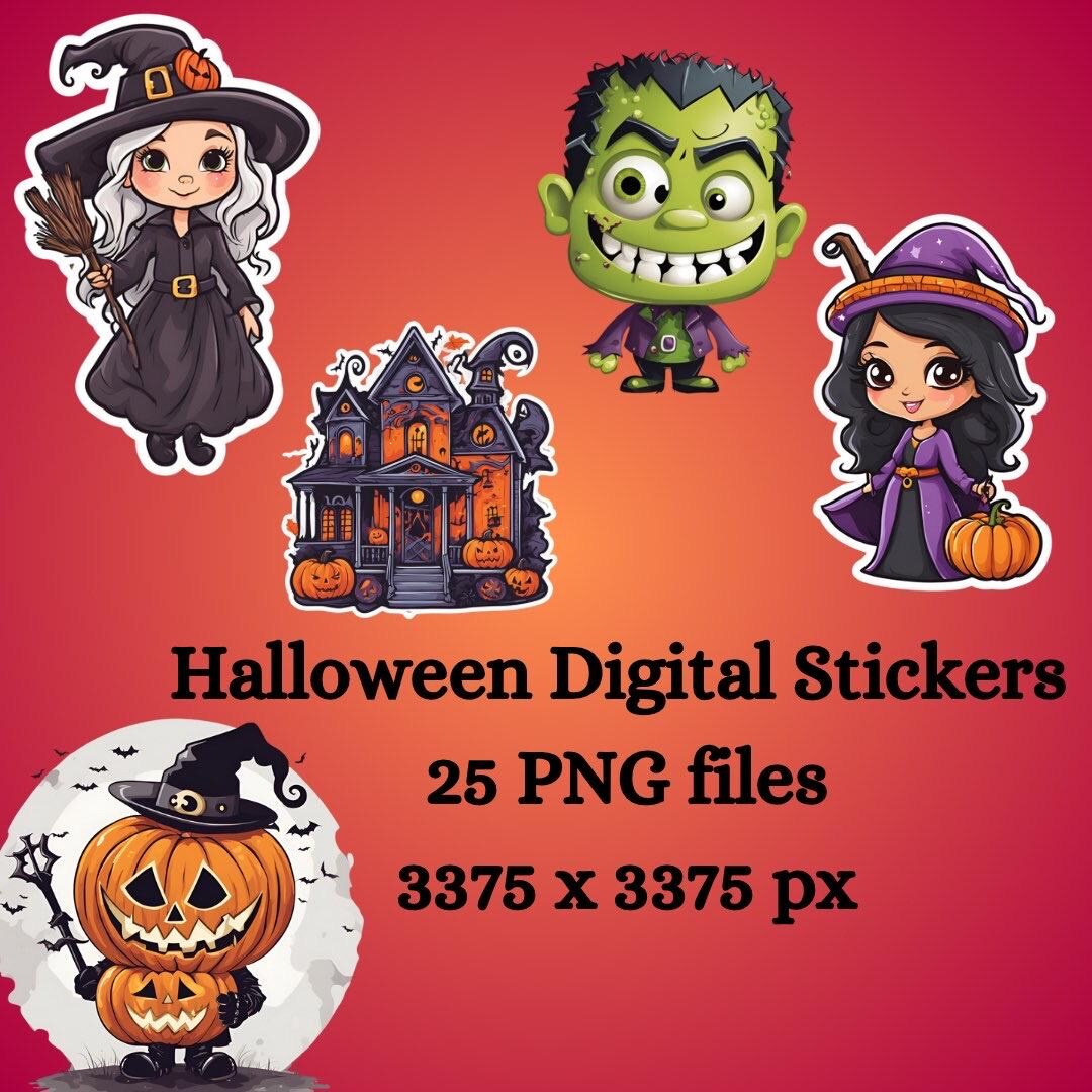 Digital Halloween Stickers 25 Bundle Png Files - Etsy