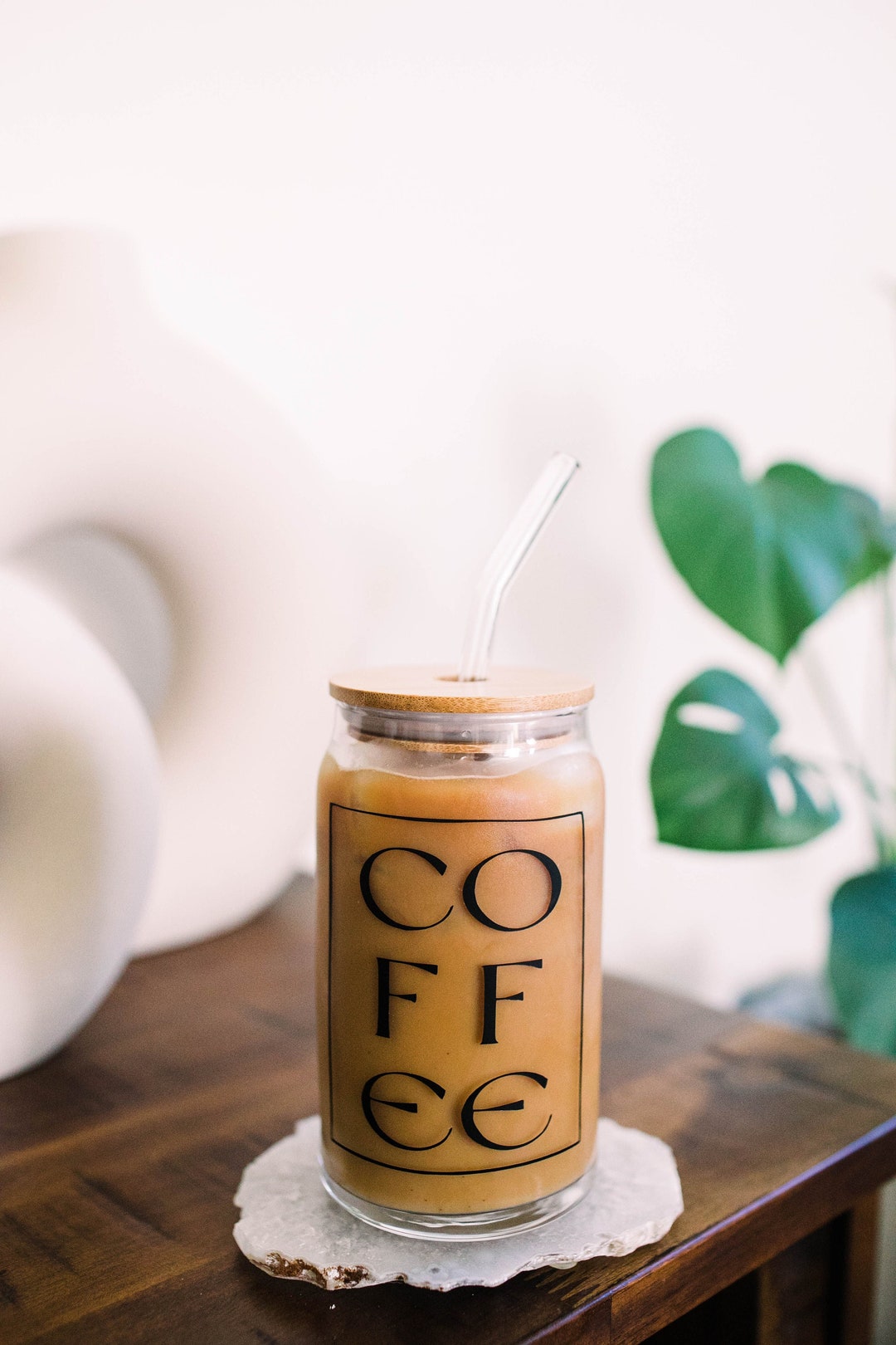 Black Coffee Glass Cup Glass Soda Can Lid & Straw Black or White - Etsy