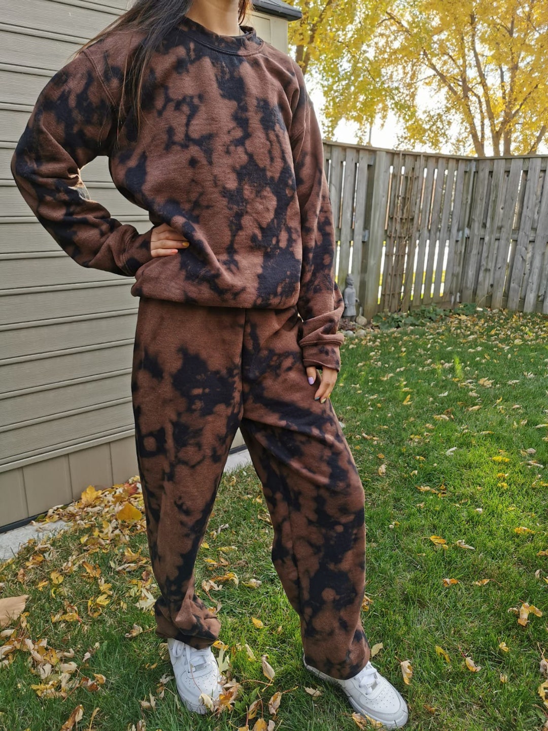 Crewneck & Sweatpants Set - Bleach/reverse Black/beige Tie Dye Sweat ...